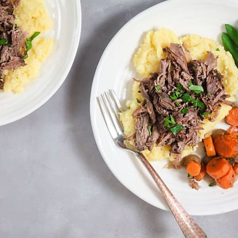 Slow Cooker Red Wine Beef Over Horseradish Polenta | Healthy Delicious
