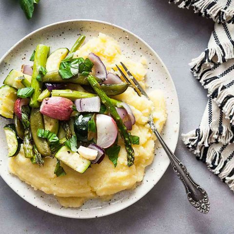 Roasted Spring Vegetables Over Polenta | Healthy Delicious