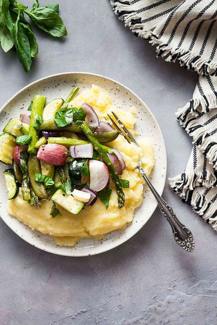 Roasted Spring Vegetables Over Polenta | Healthy Delicious